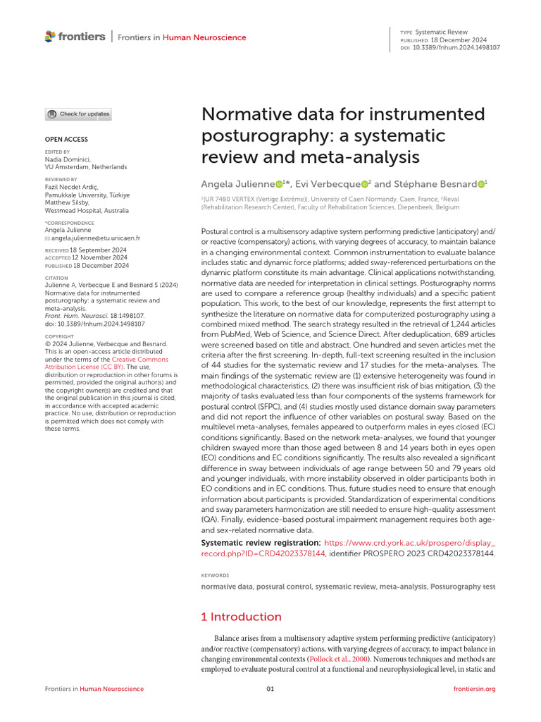 Normative Data For Instrumented Posturography A Sy | PDF | Balance ...