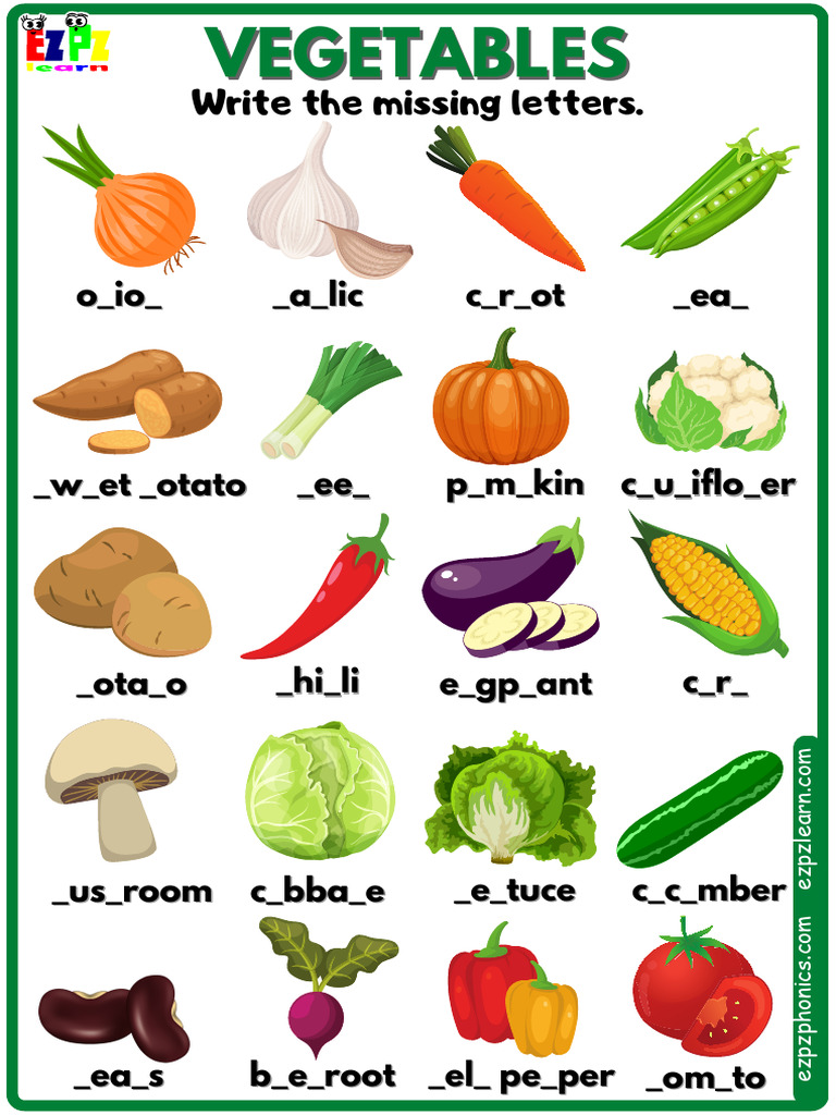 Fill in the Missing Vegetable Letters | PDF