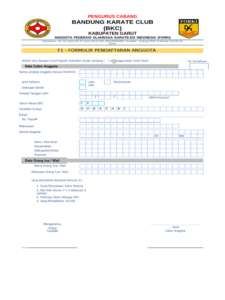 Formulir Pendaftaran BKC Garut | PDF
