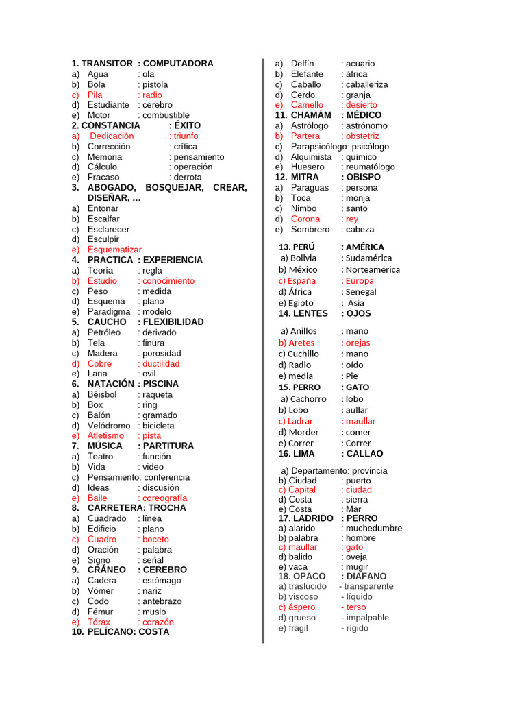 Analogías Sinónimos y Antónimos | PDF