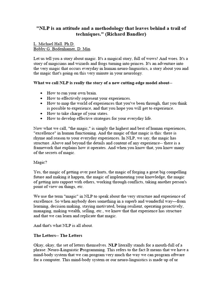 L. Michael Hall New Book | PDF | Neuro Linguistic Programming | Senses