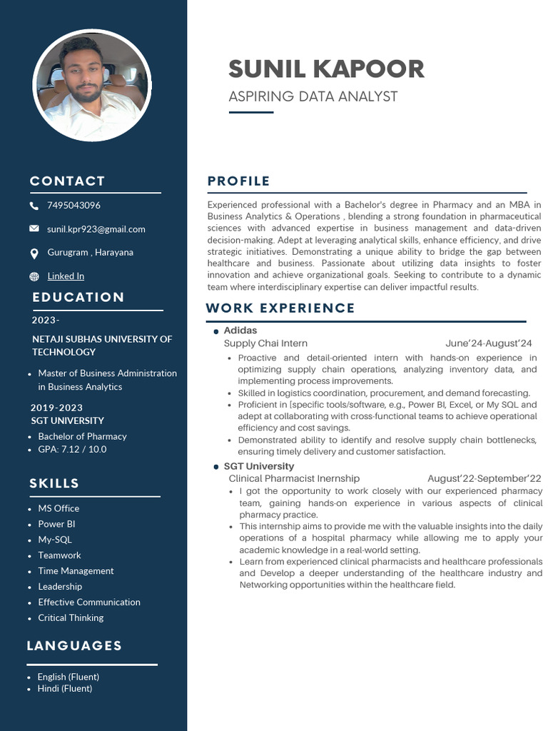 Sunil's Resume (2) (1) | PDF | Pharmacy | Supply Chain