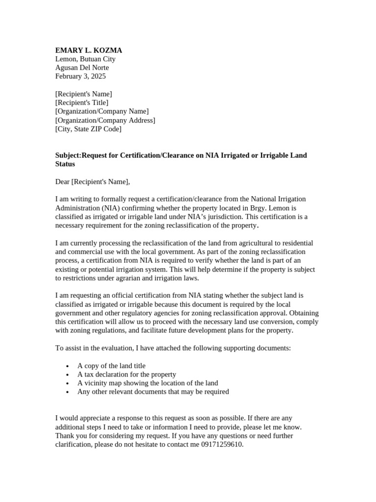 Any Request Letter Nia | PDF