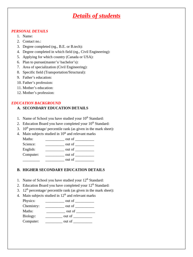 SOP Form (1) | PDF | Bachelor's Degree | Academic Degree
