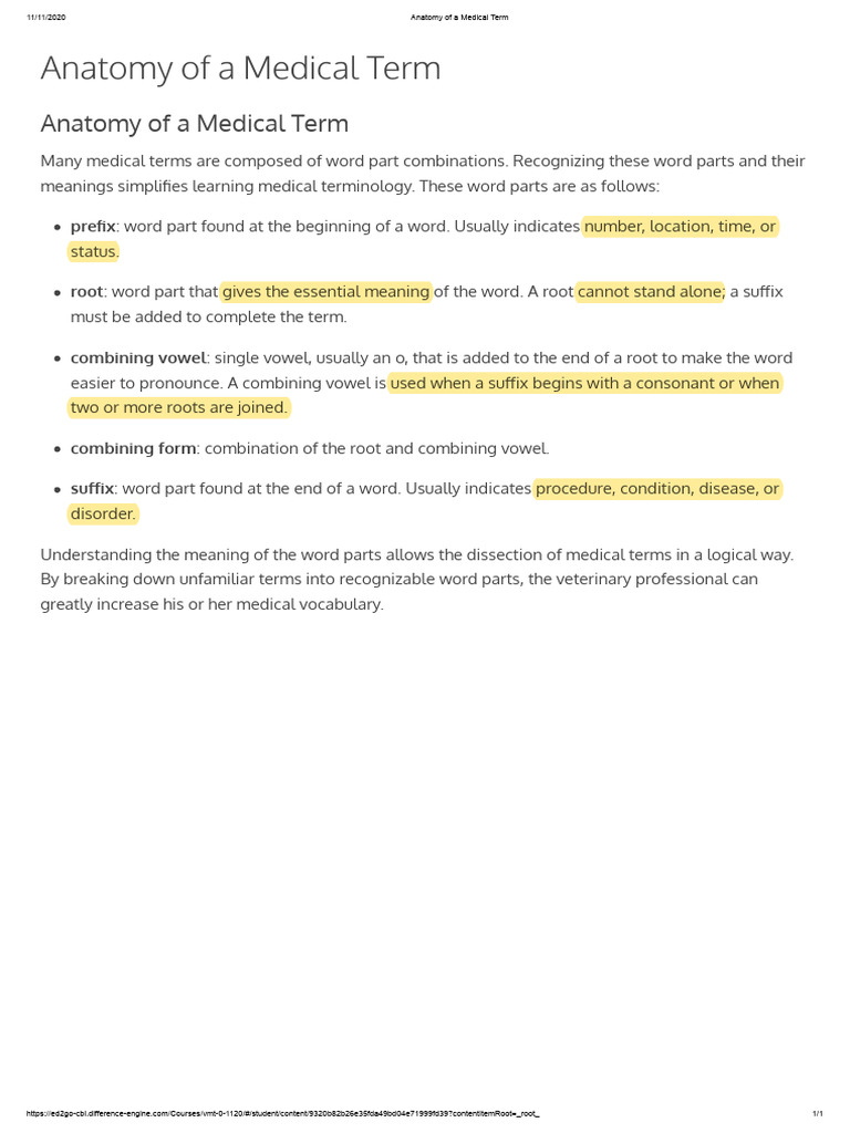 Anatomy of A Medical Term | PDF