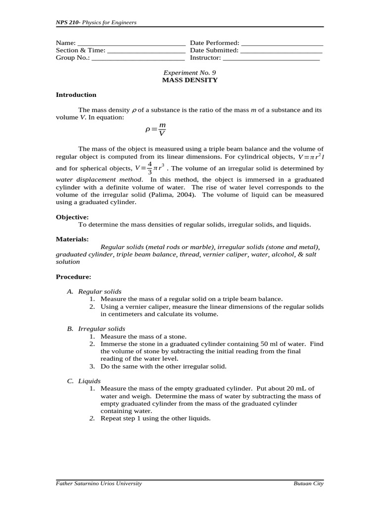 Expt.-8.-Mass-Density | PDF | Volume | Density