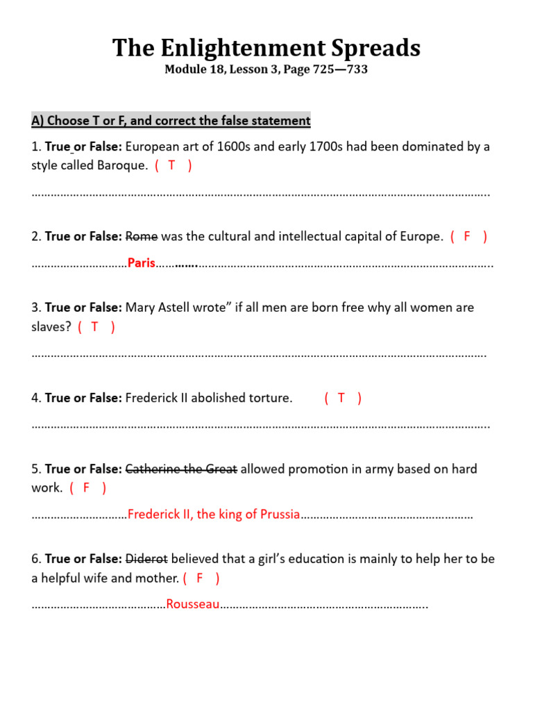 G11-W1-Enlightenment Spread Worksheet - Answer Key | PDF | Age Of ...