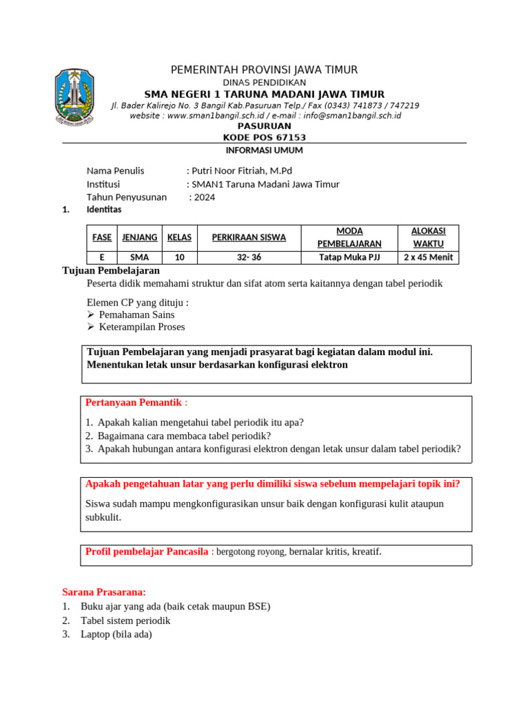 Modul letak unsur dalam tabel | PDF