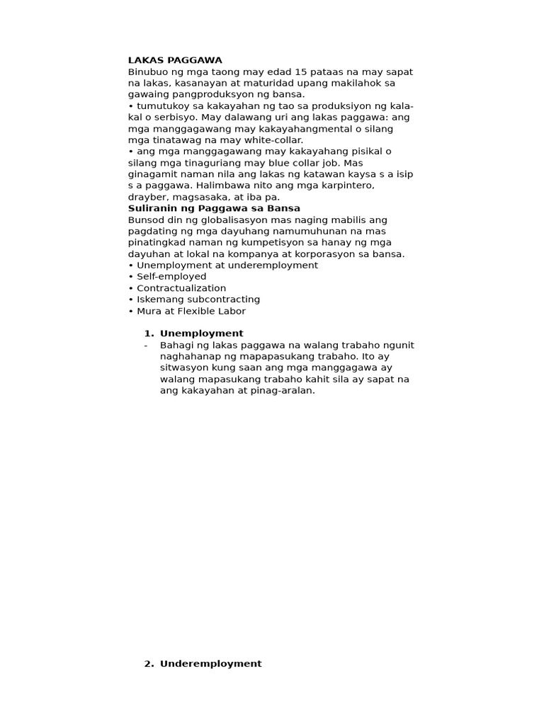 Lakas Paggawa Lecture in Ap 2ND Quarter | PDF