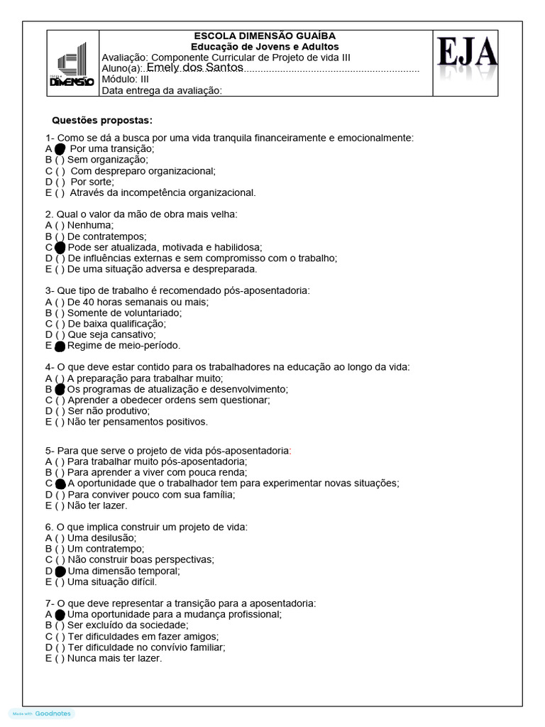 PROVA MÓDULO III- Projeto de Vida III | PDF