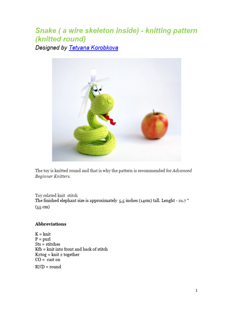 Snake | PDF | Knitting | Knitting Needle