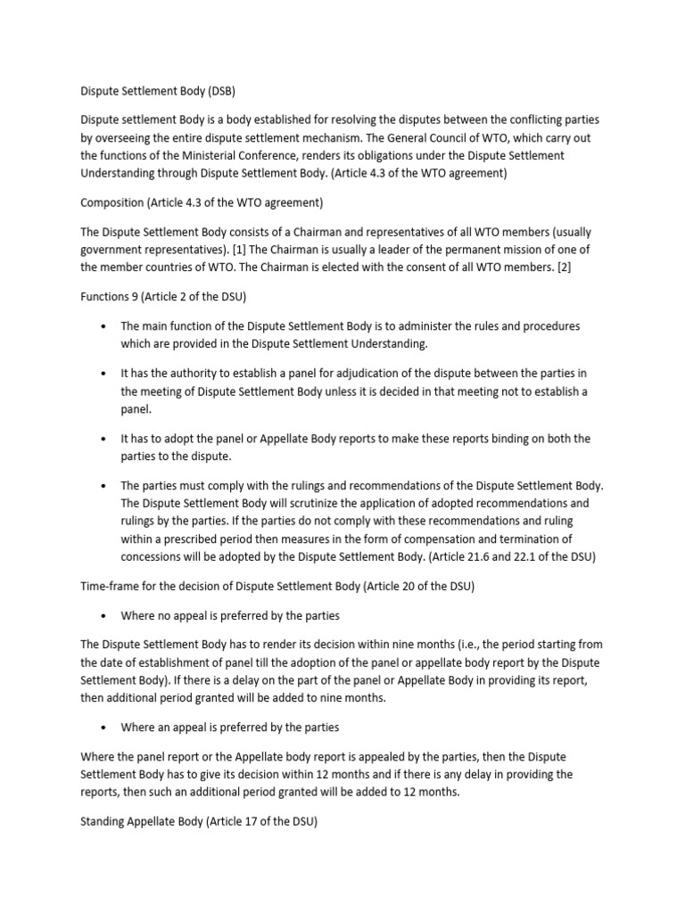 Dispute Settlement Body | PDF | Mediation | Arbitration