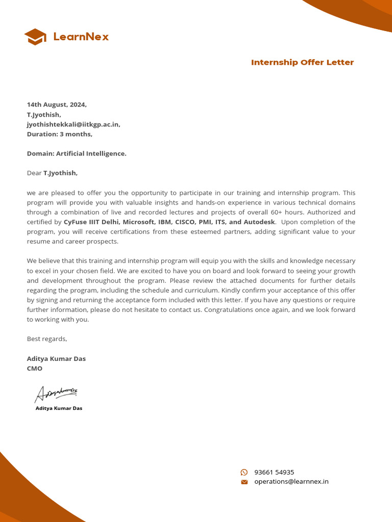 AI Internship Offer Letter | PDF