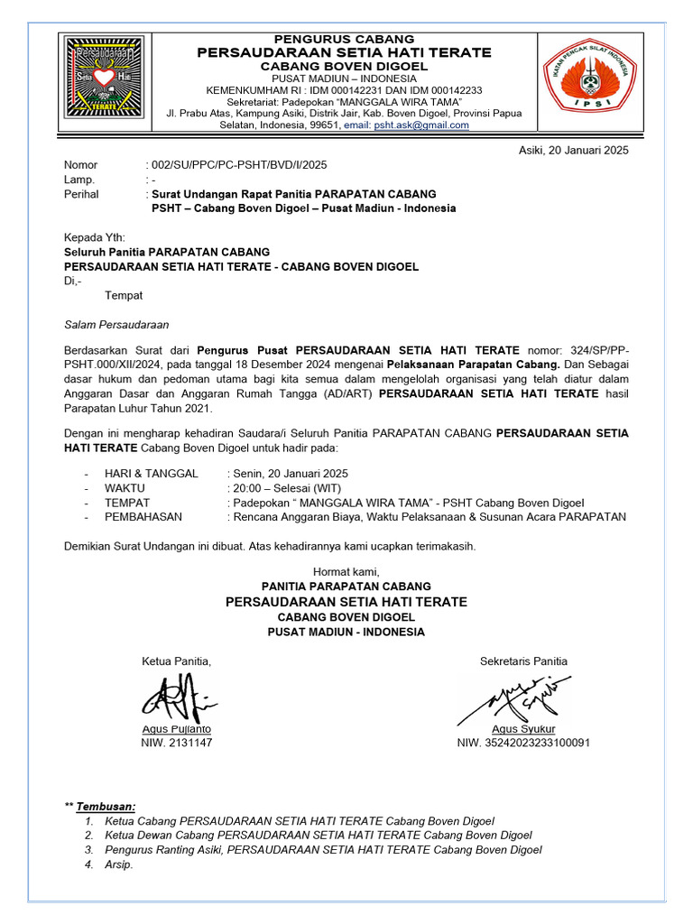 Undangan Rapat Parapatan Cabang PSHT | PDF