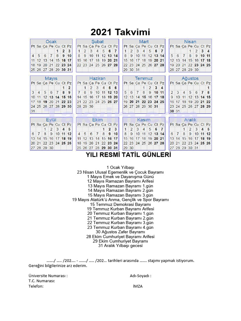 2021 Takvim | PDF