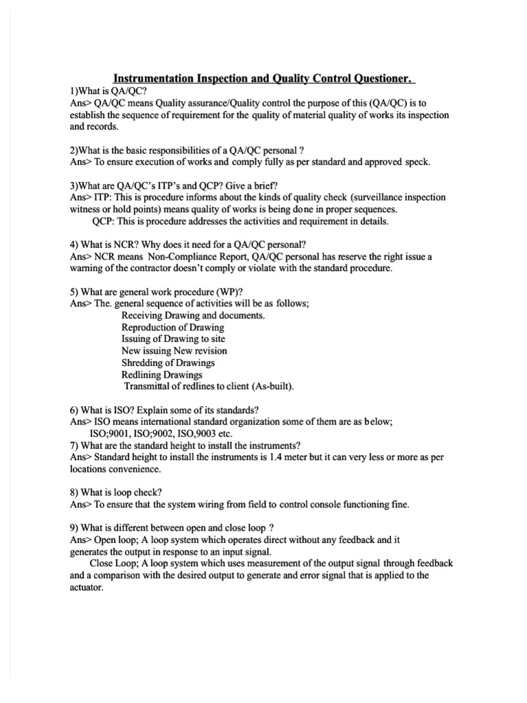 QA/QC Instrumentation Inspection Guide | PDF | Specification (Technical Standard) | Feedback