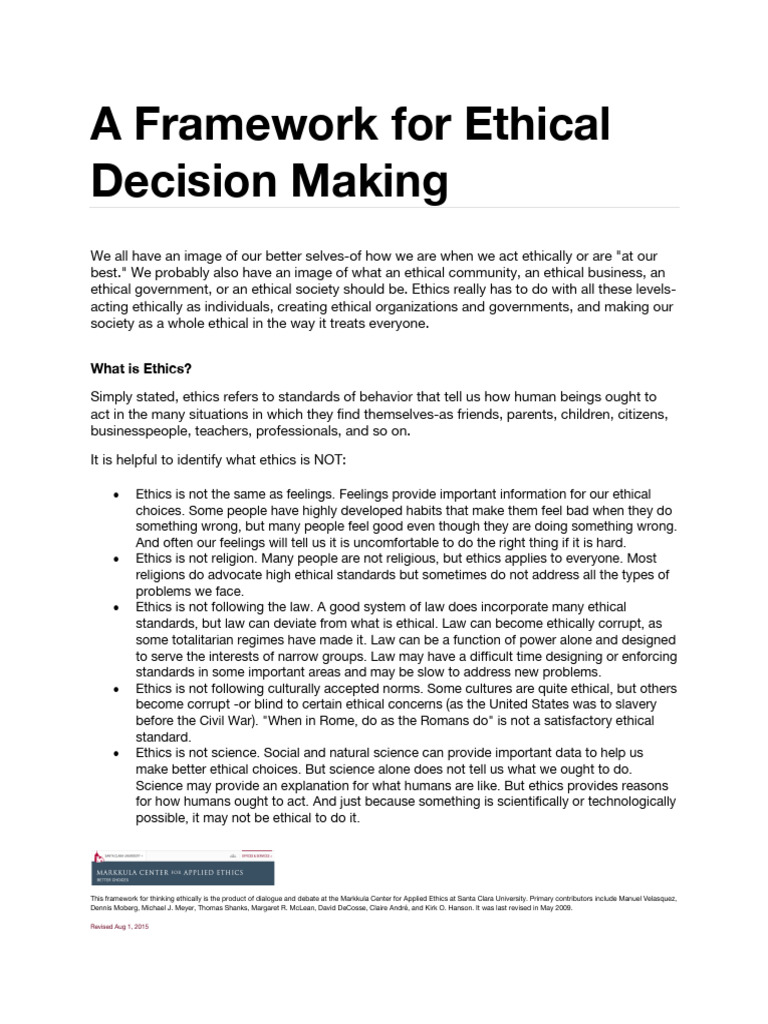 Student Copy Framework for Ethical Decision Making 0 | PDF | Justice | Crime & Violence