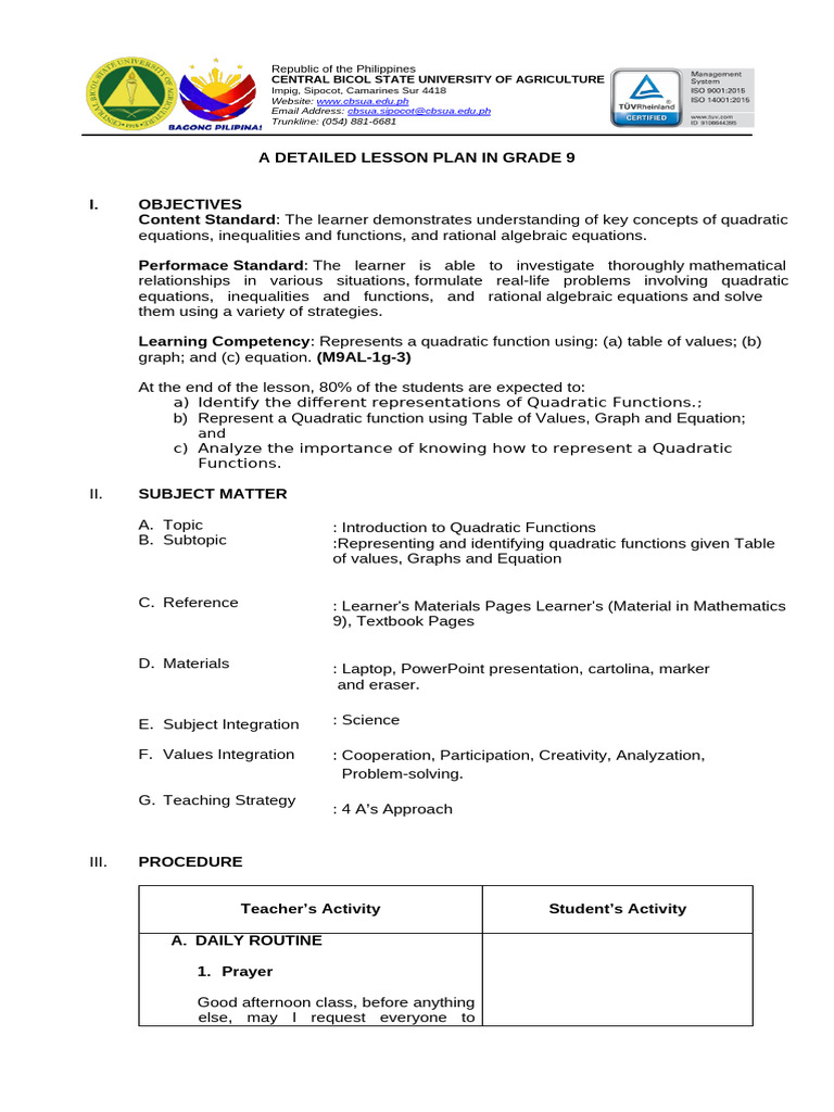 FINAL-DLP-LESSON-REPRESENTING-OF-QUADTRATIC-FUNCTION-ARTURO-MORTEL (Edited Copy) | PDF ...