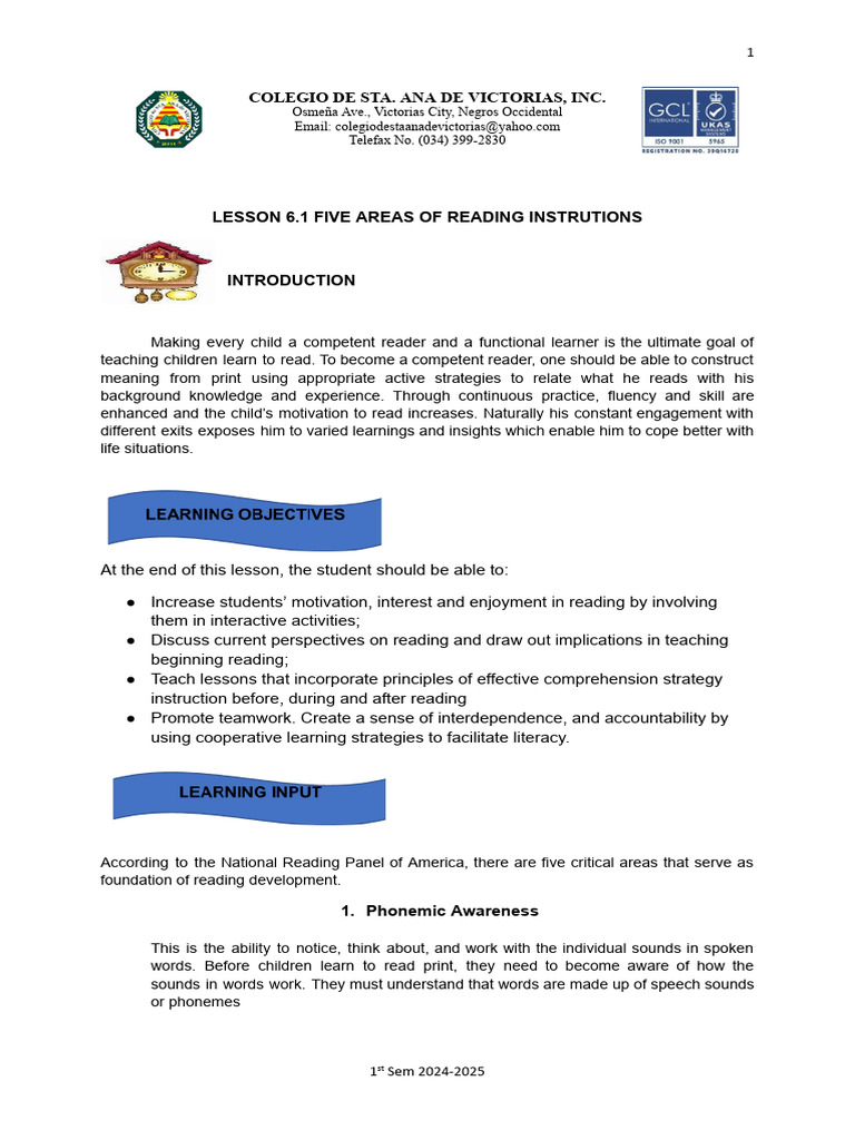 Five Key Areas of Reading Instruction | PDF | Phonics | Reading ...