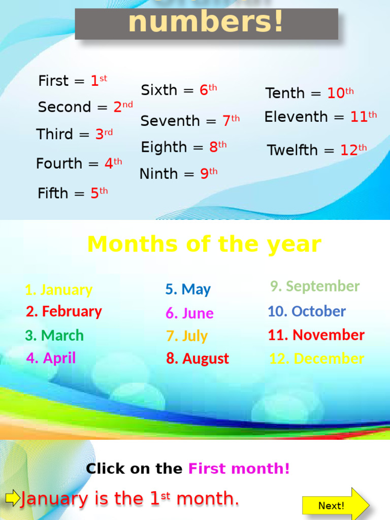 Ordinal Numbers Game | PDF