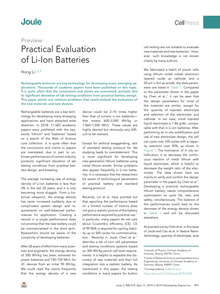 Practical Evaluation of Li-Ion Batteries | PDF | Lithium Ion Battery ...