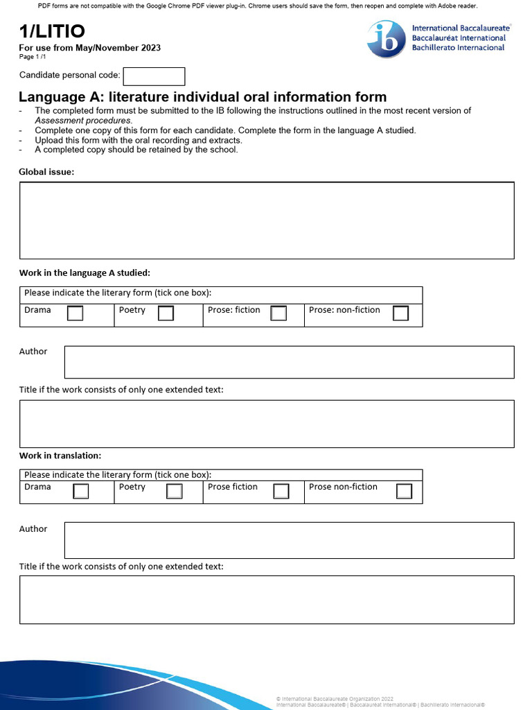 1/litio: Language A: Literature Individual Oral Information Form | PDF