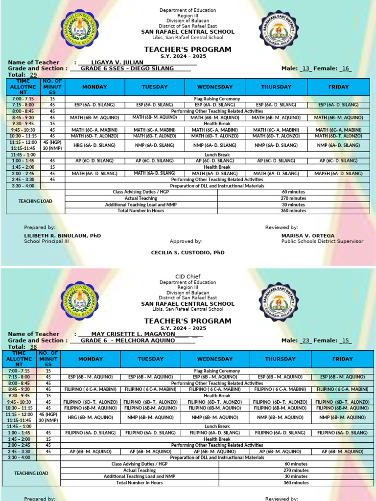 GRADE 6 NEW v2 Teachers Program 2024-2025 | PDF | Philippines