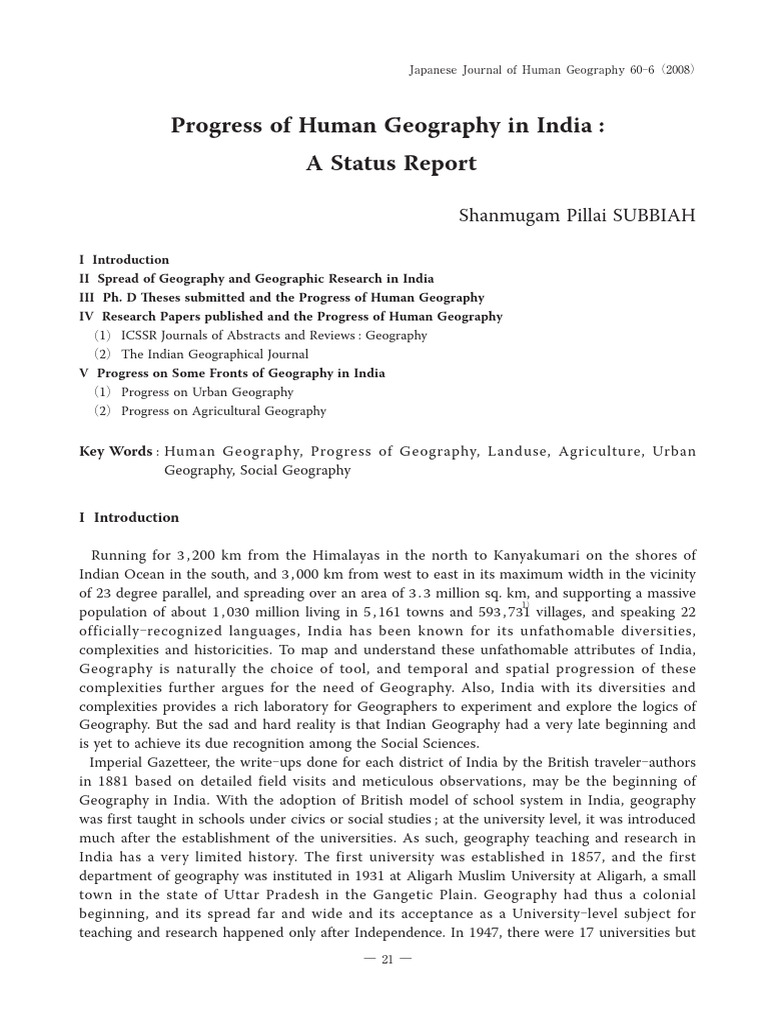 Progress of Human Geography in India | PDF | Geography | Geographic ...