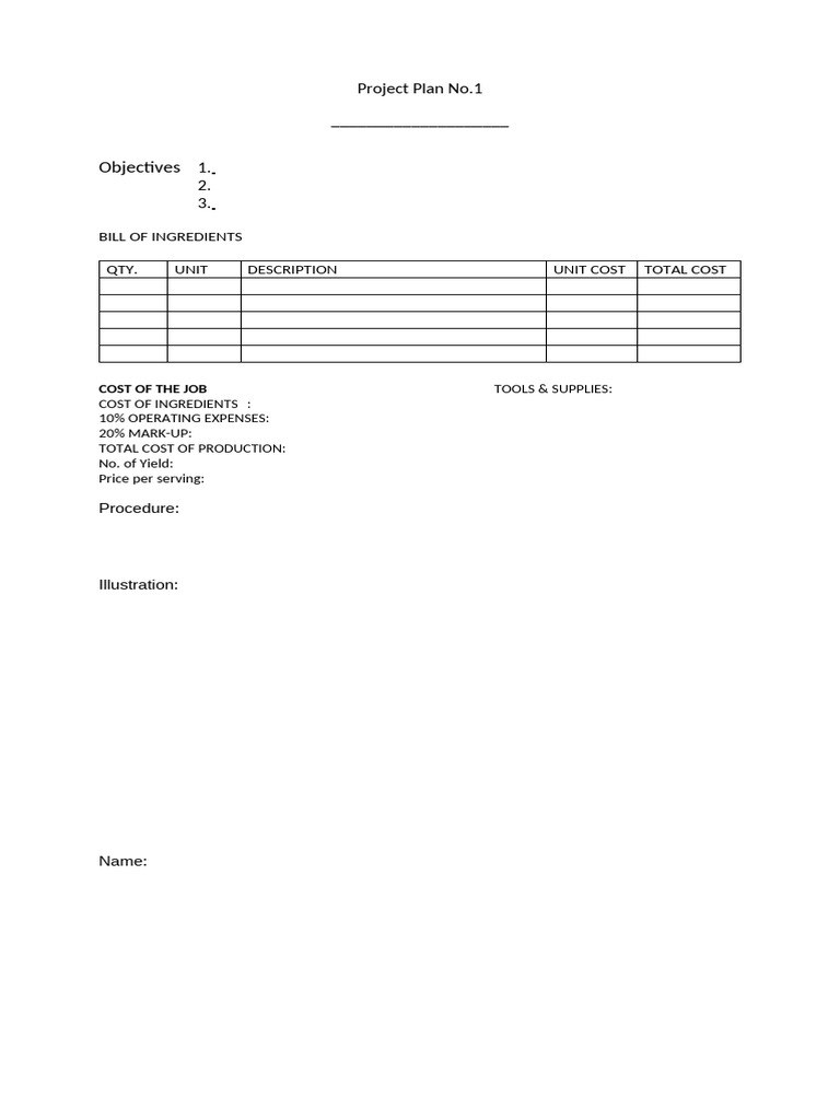 Project Plan for Costing and Yield | PDF