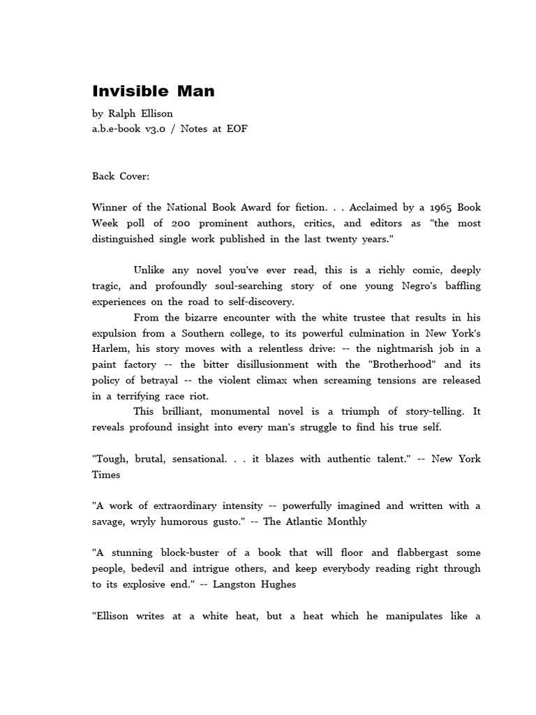 Invisible Man - Ralph Ellison | PDF