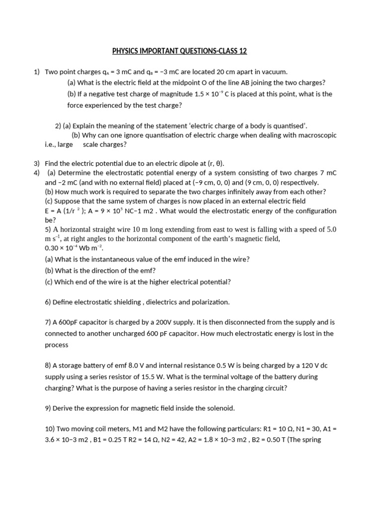 Physics Important Questions-12 | PDF | Inductor | Capacitor