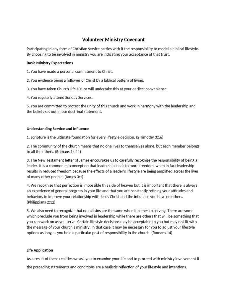 Volunteer Ministry Covenant Guidelines | PDF | Bible | Jesus