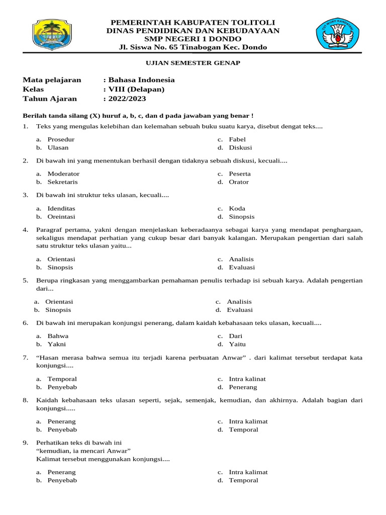 Soal Bindo K13 Kls 8 Genap Baru | PDF