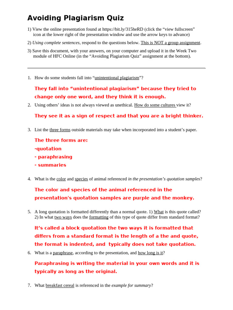 Aziel Williams Avoiding Plagiarism Worksheet | PDF