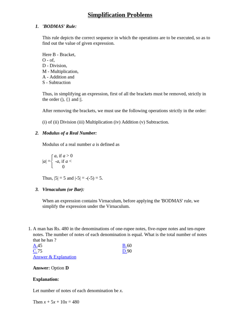Simplification Problems | PDF | Arithmetic | Mathematics