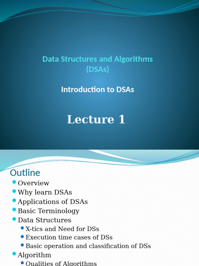 Lecture1 - Introduction To DSAs | PDF | Data Type | Data Structure