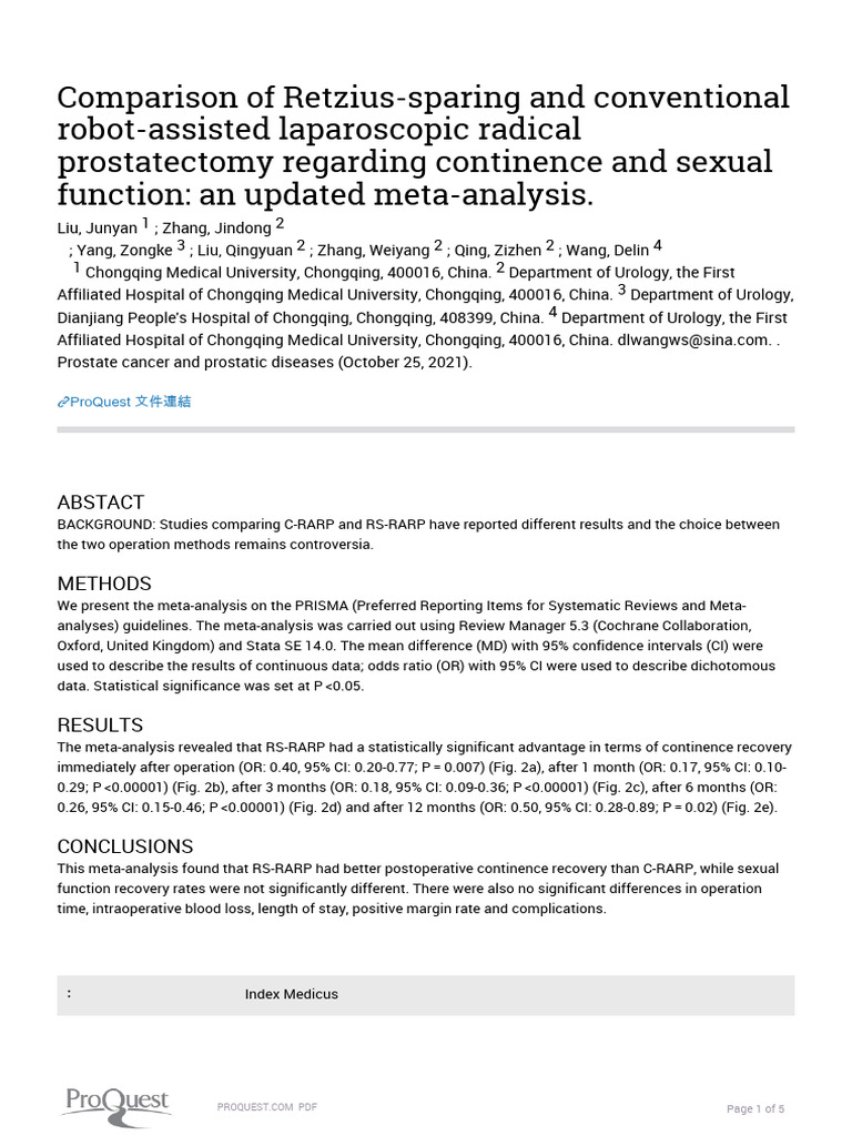 Comparison of Retzius-Sparing and Conventionalrobot-Assisted ...