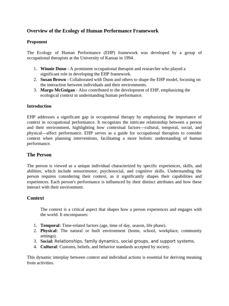 EPH Model | PDF | Occupational Therapy | Cognitive Science