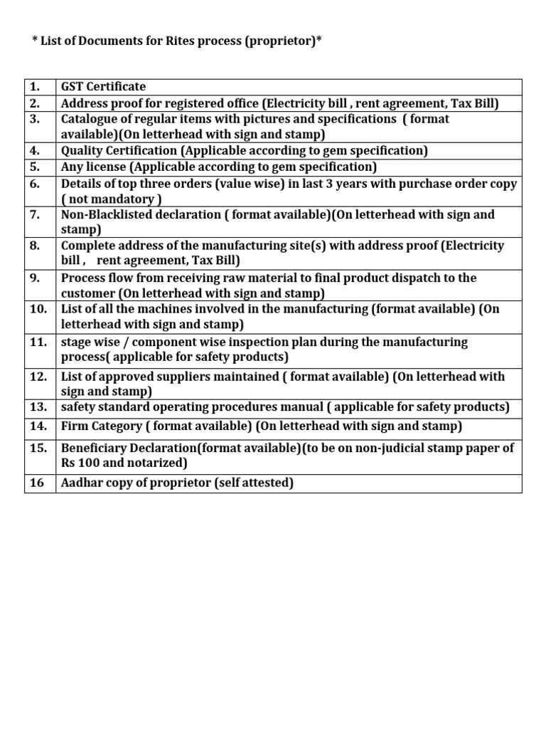 List of Documents For Rites Process (Prop) | PDF | Specification ...