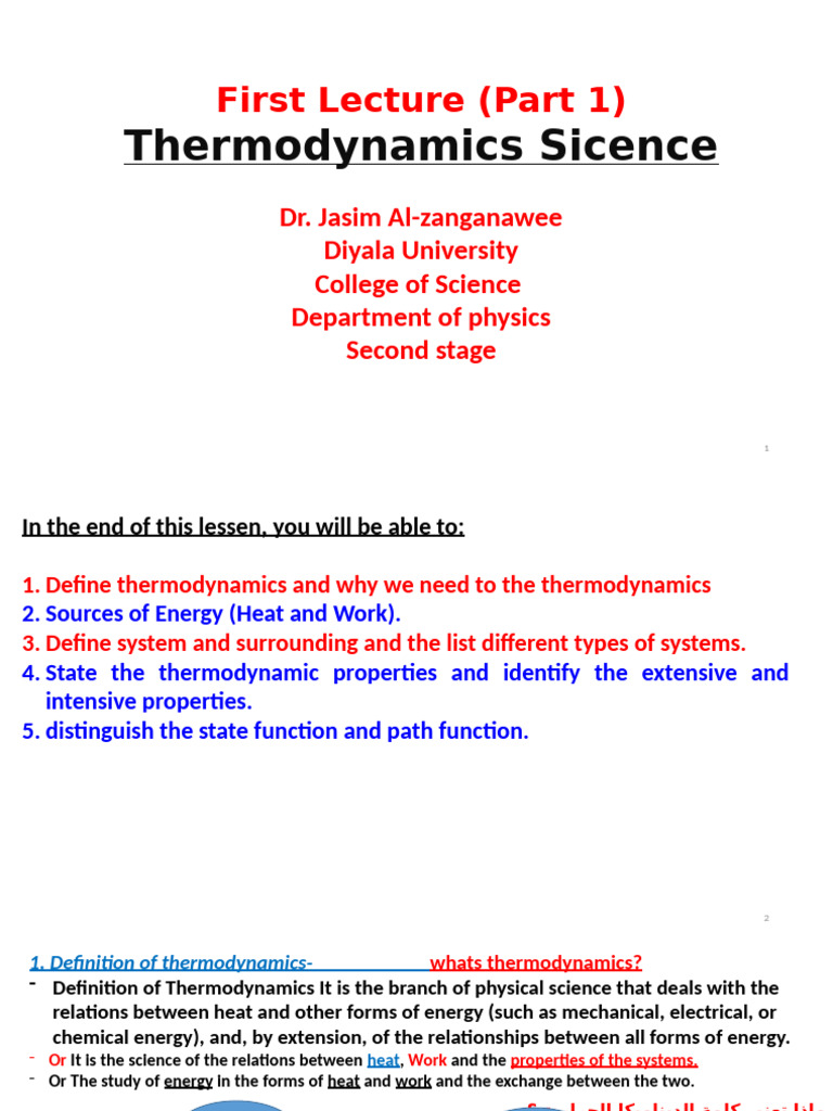First Thermodynamic Lecture Part 1 | PDF | Heat | Thermodynamics