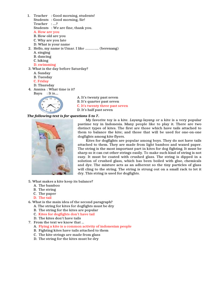 English Language Practice Questions | PDF | Kite
