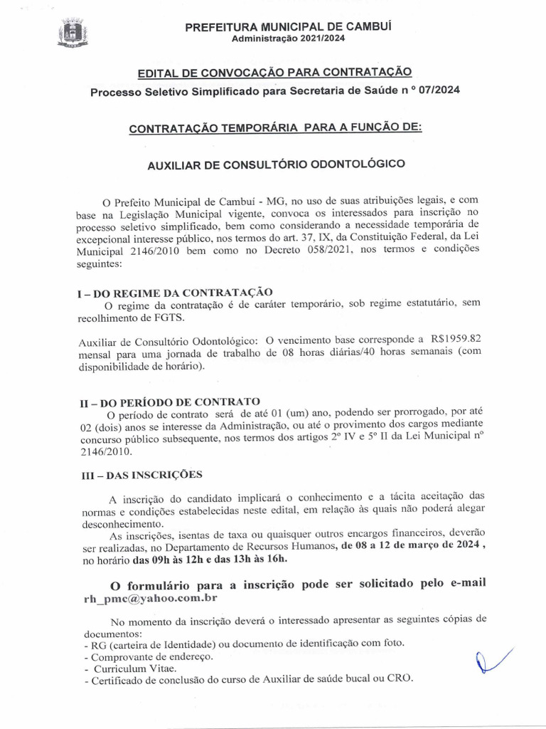 Processo Seletivo Cirurgiao Dentista Esf 2024 | PDF