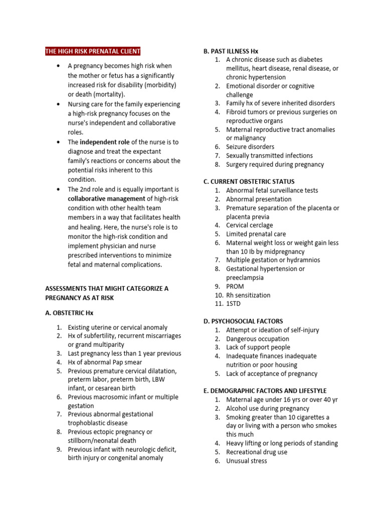 The High Risk Prenatal Client | PDF | Pregnancy | Maternal Health