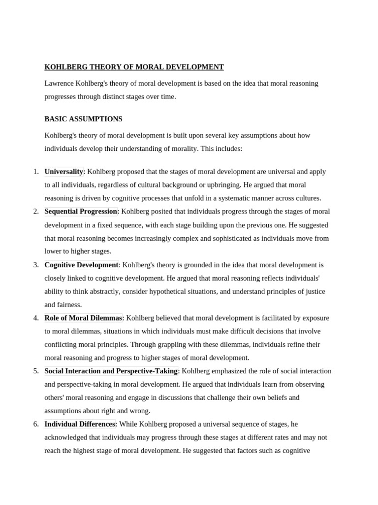 Kohlberg Theory of Moral Reasoning | PDF | Developmental Psychology ...
