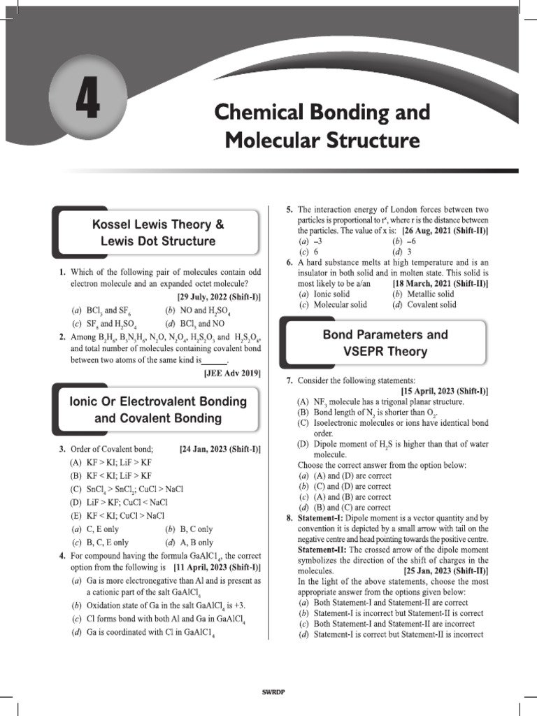 Pyq Chemical Bonding | PDF