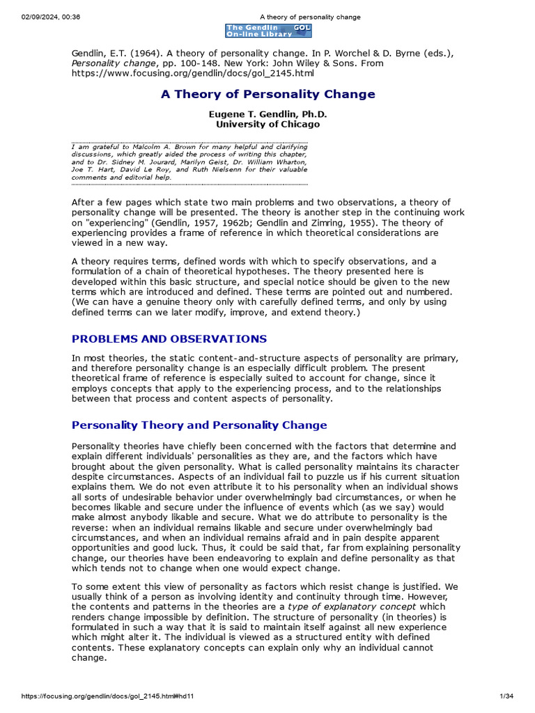 Theory of Personality Change Explained | PDF | Experience | Chemical ...