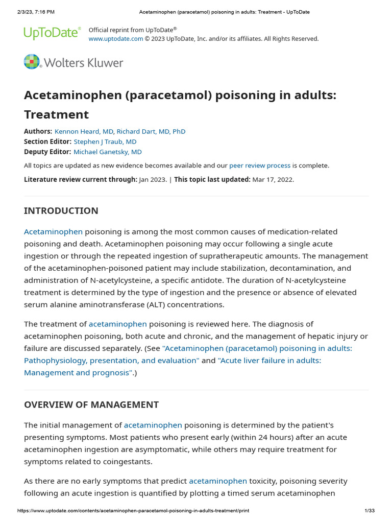 Acetaminophen (Paracetamol) Poisoning in Adults - Treatment - UpToDate ...