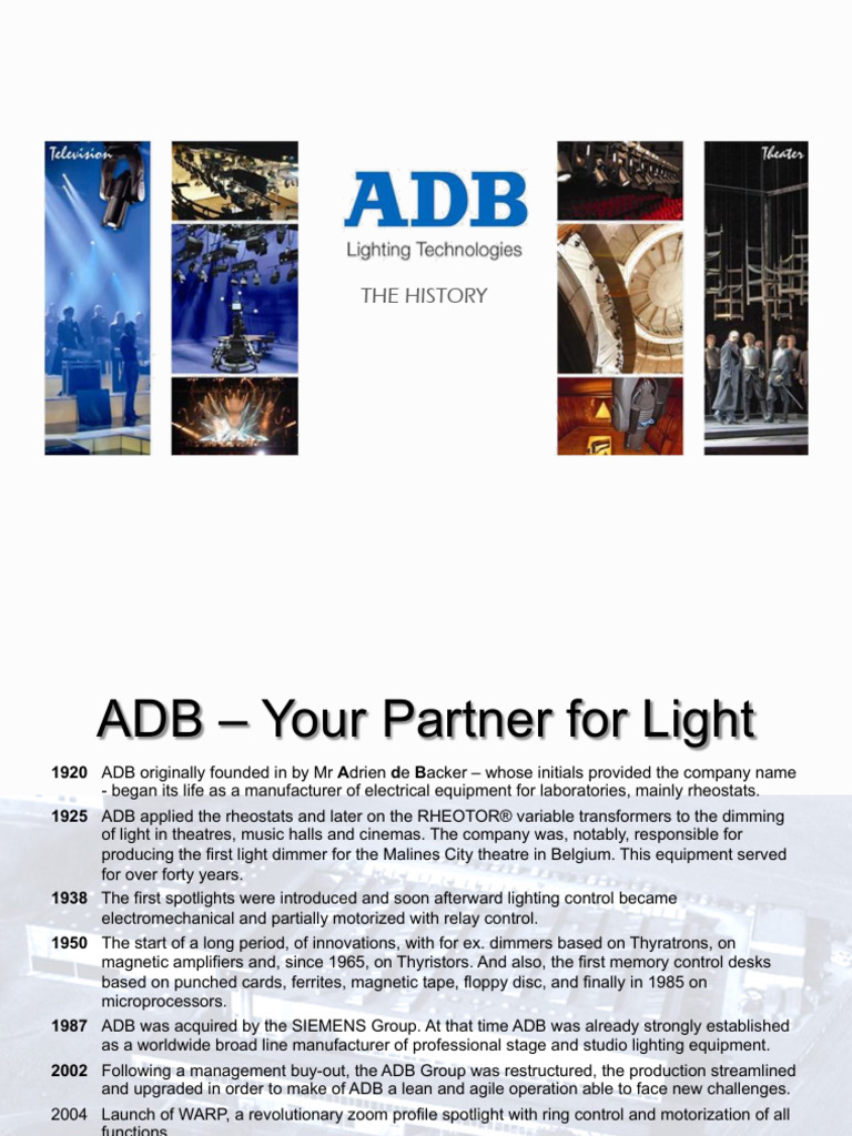 ADB Company History Presentation | PDF | Relay | Electromagnetism