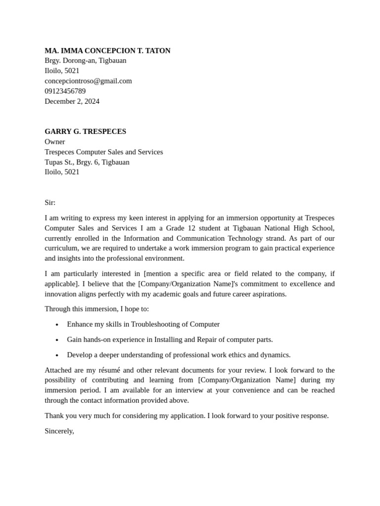 application-letter-for-immersion (4) | PDF