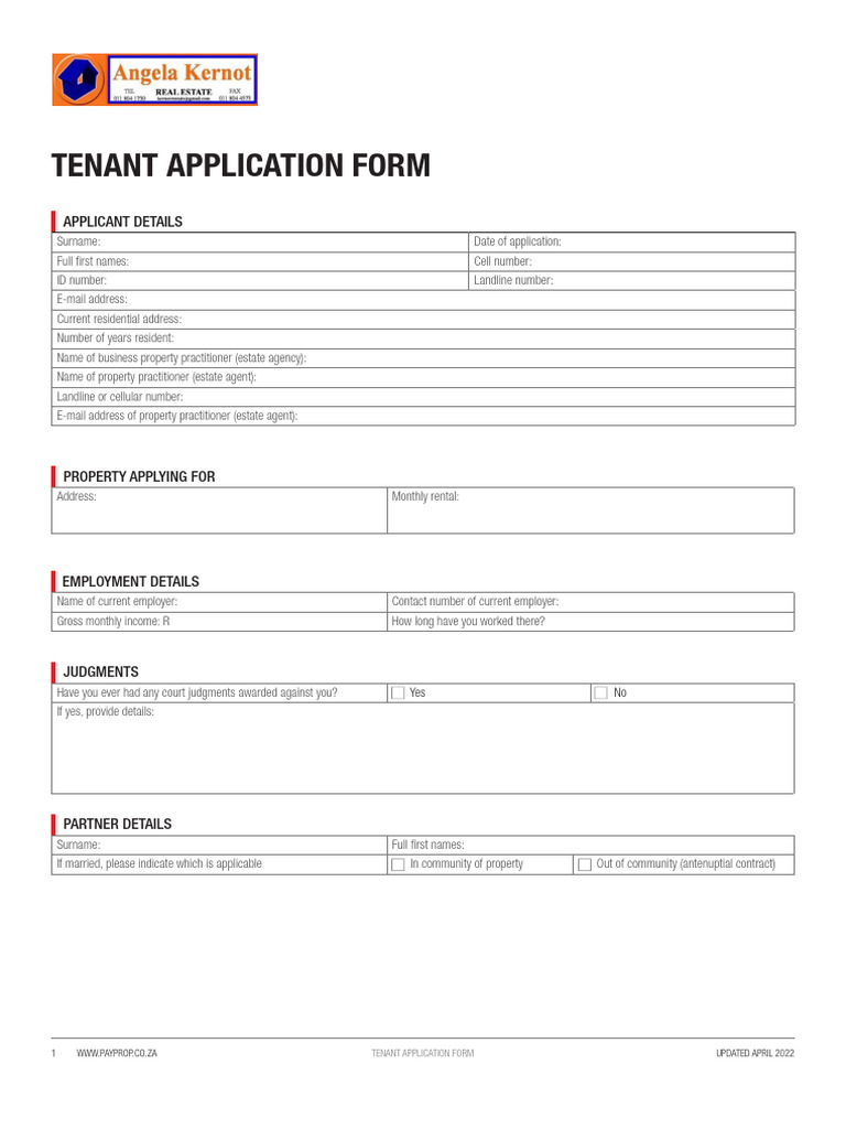 0 - Angela Kernot - Tenant Application Forms | PDF | Landlord | Lease
